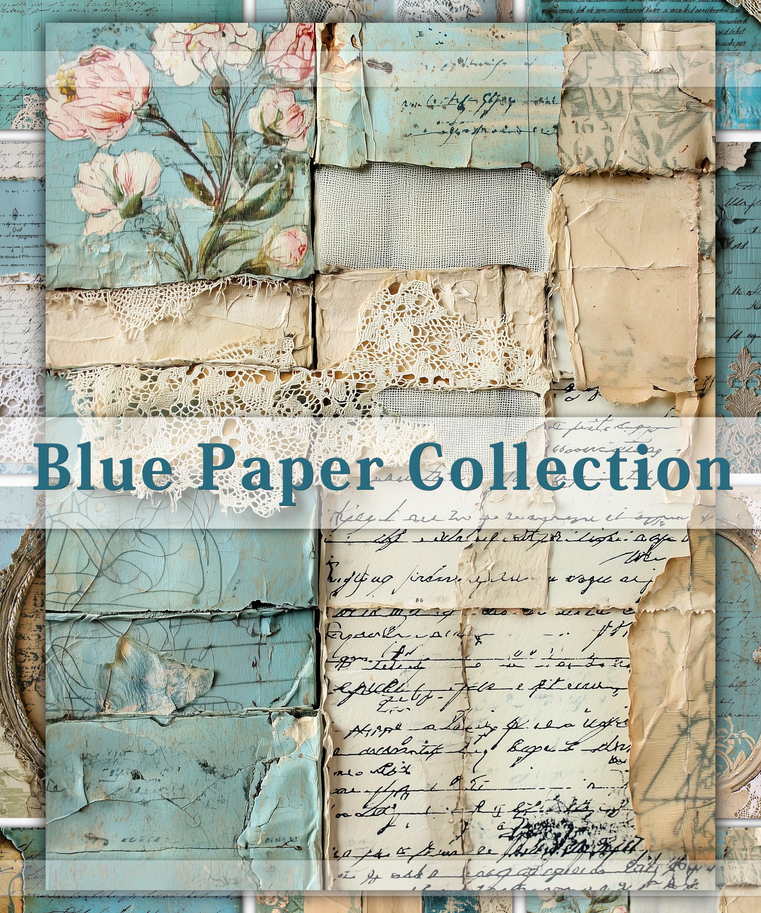 Blue Junk Journal Kit, Printable Journal Pages, Vintage Paper, Digital ...