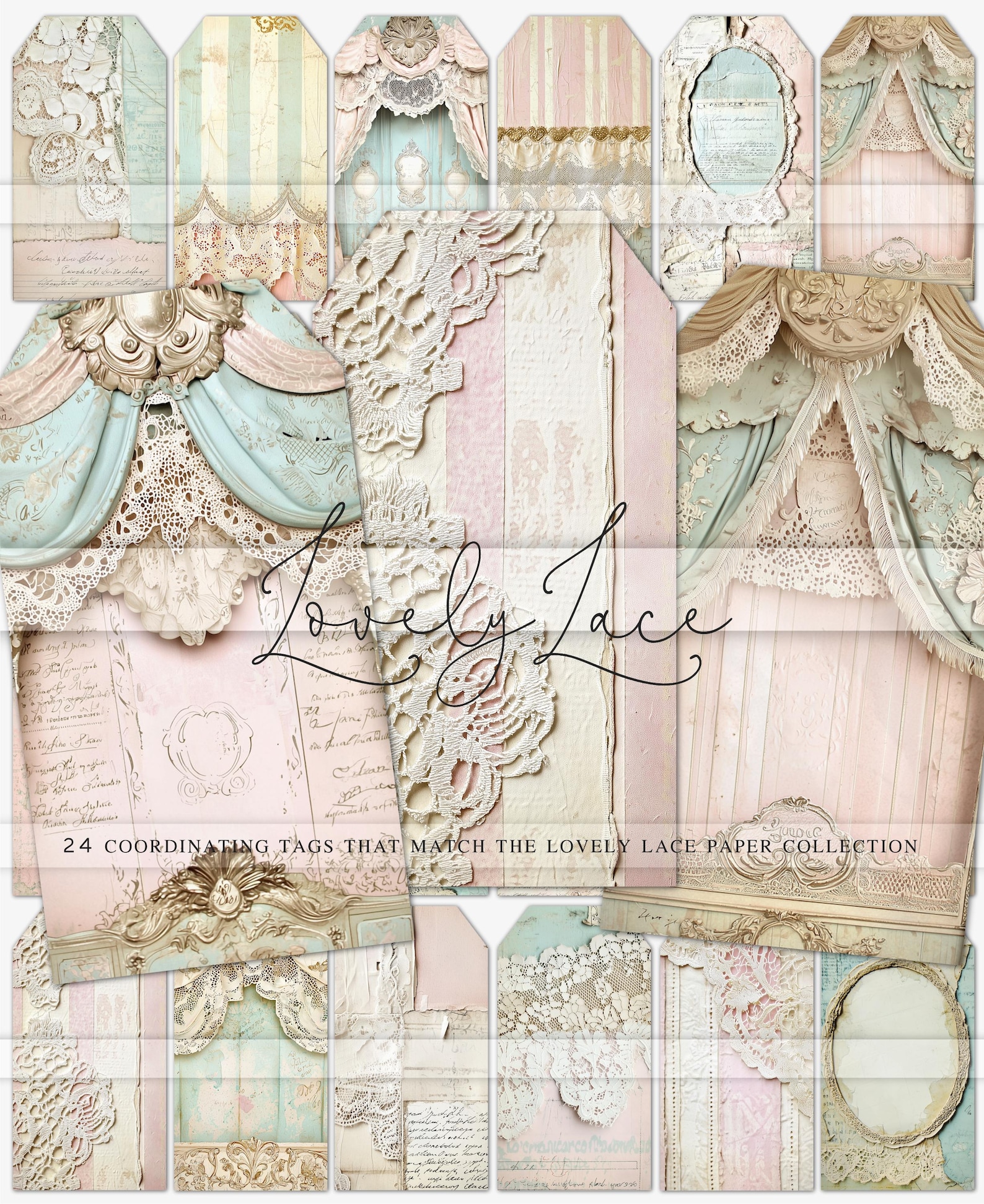 Lovely Lace, Printable Journaling Tags, Digital Junk Journal Kit ...