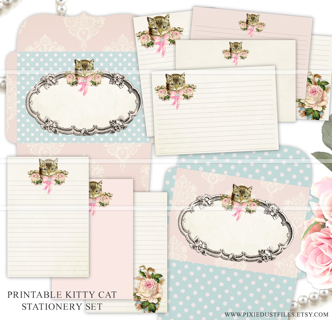 Kitty Cat Junk Journal Papers, Printable Cards, Cat Envelopes ...