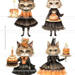 Halloween Cats and Cakes Printable Paper Dolls, Junk Journal Kit ...