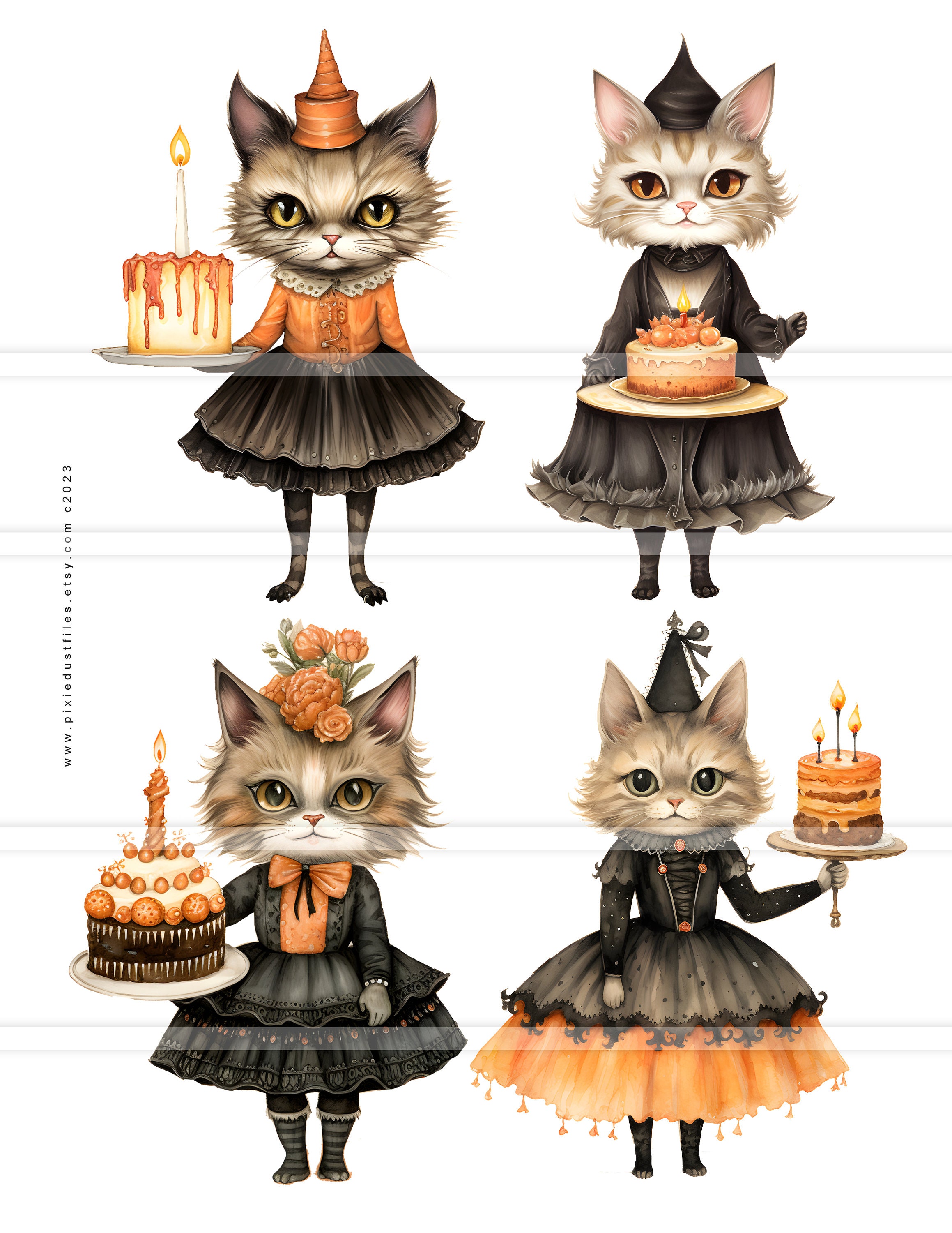 Halloween Cats and Cakes Printable Paper Dolls, Junk Journal Kit ...