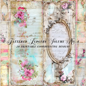 Printable Tattered Antique Ledger Papers, Pink Junk Journal Pages ...