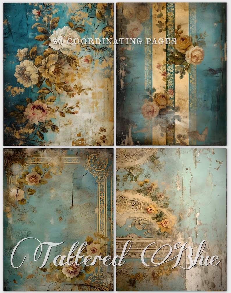Tattered Blue Junk Journal Kit, Digital Papers, Blue Printable Journal ...