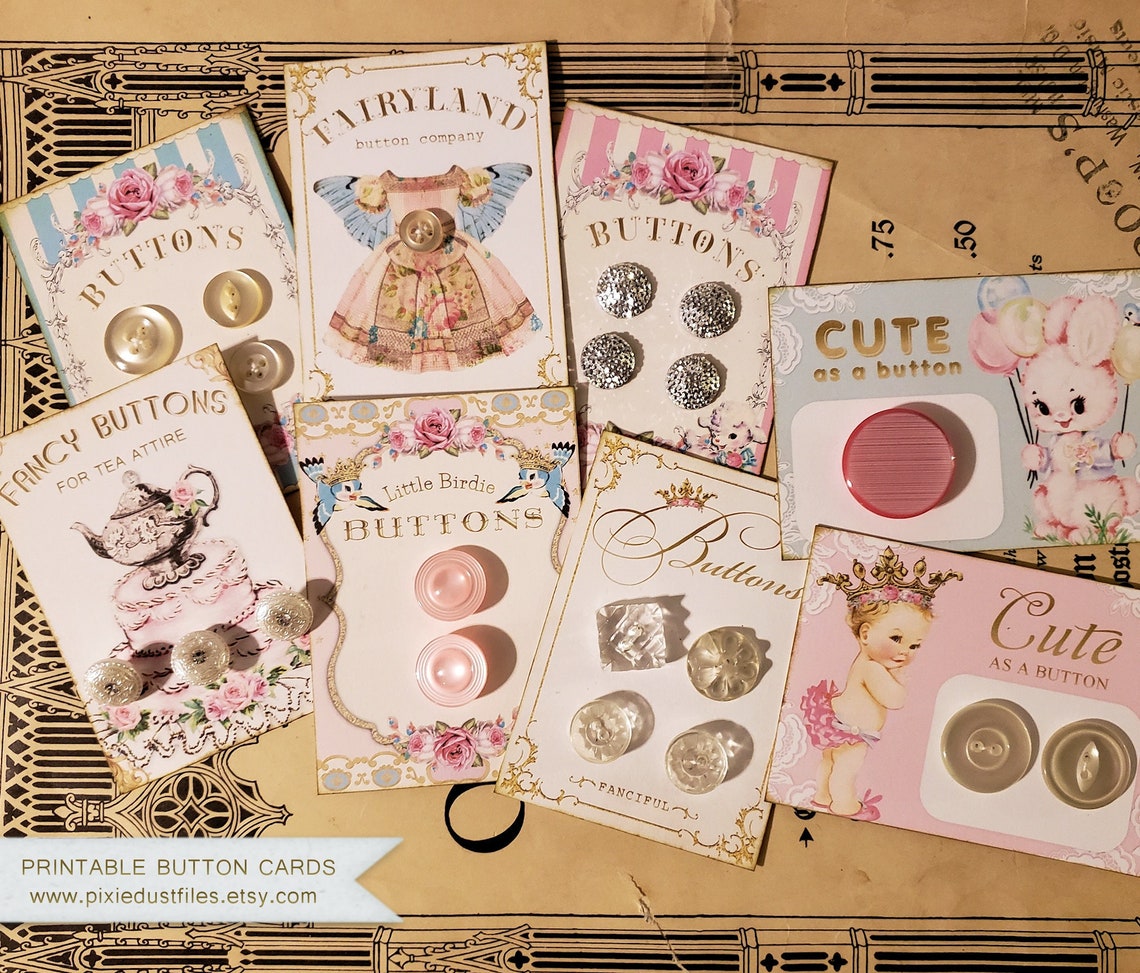 Printable Button Cards, Vintage Buttons, Junk Journal, Scrapbook ...