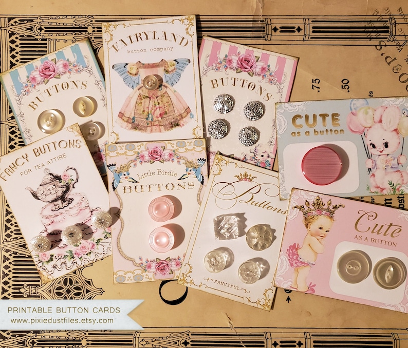Printable Button Cards, Vintage Buttons, Junk Journal, Scrapbook ...