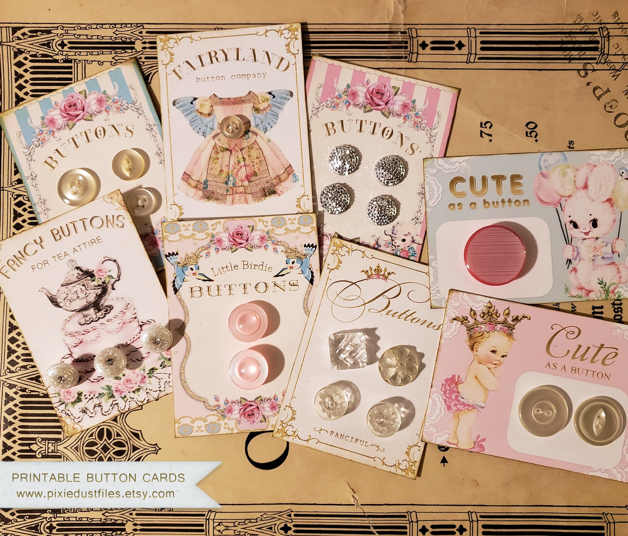 Printable Button Cards, Vintage Buttons, Junk Journal, Scrapbook ...