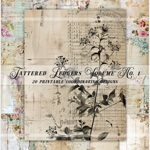 Printable Tattered Ledger Papers, Antique Journal Ephemera (digital ...