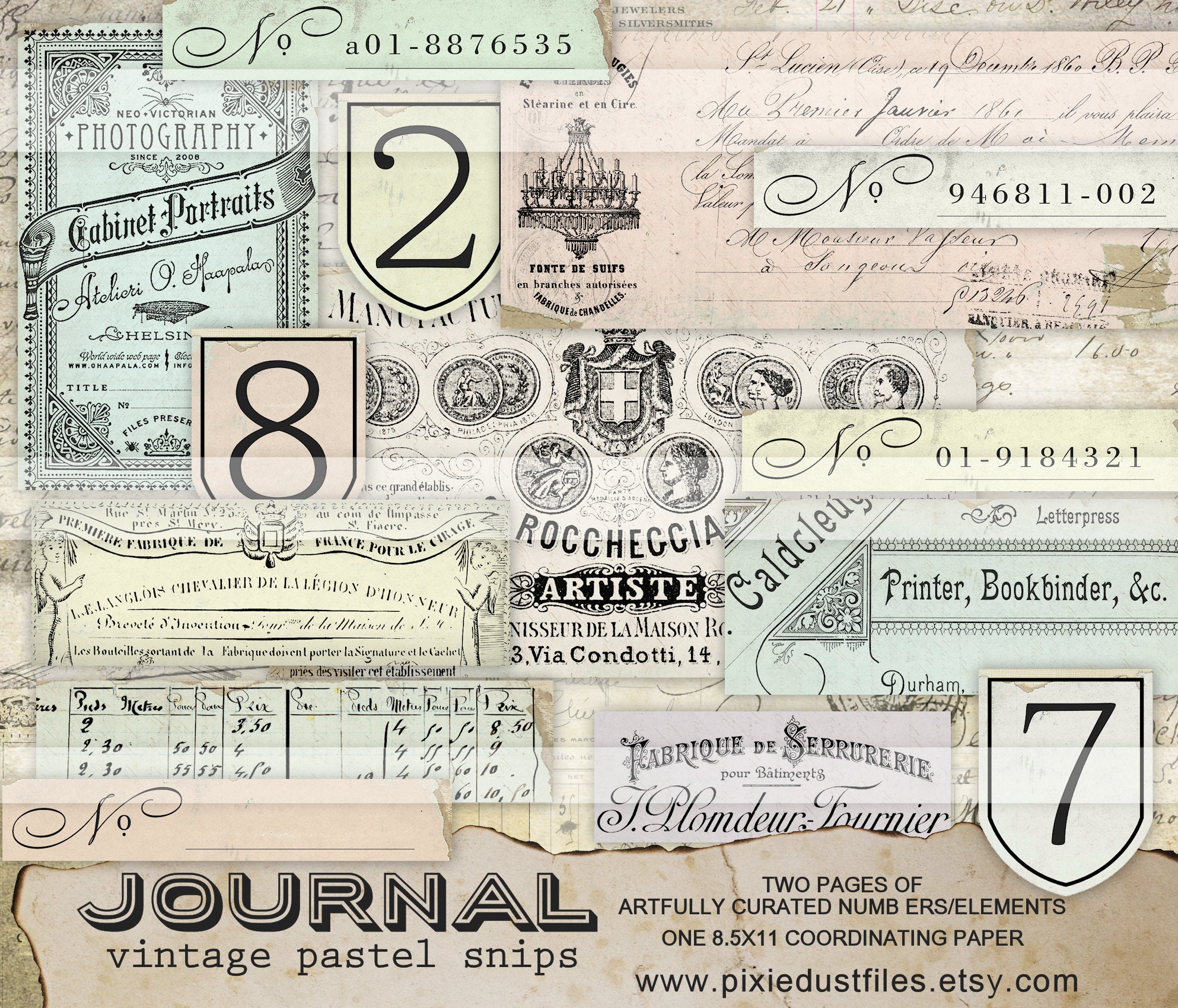 Vintage Number Labels Junk Journal Printable Tags Random - Etsy