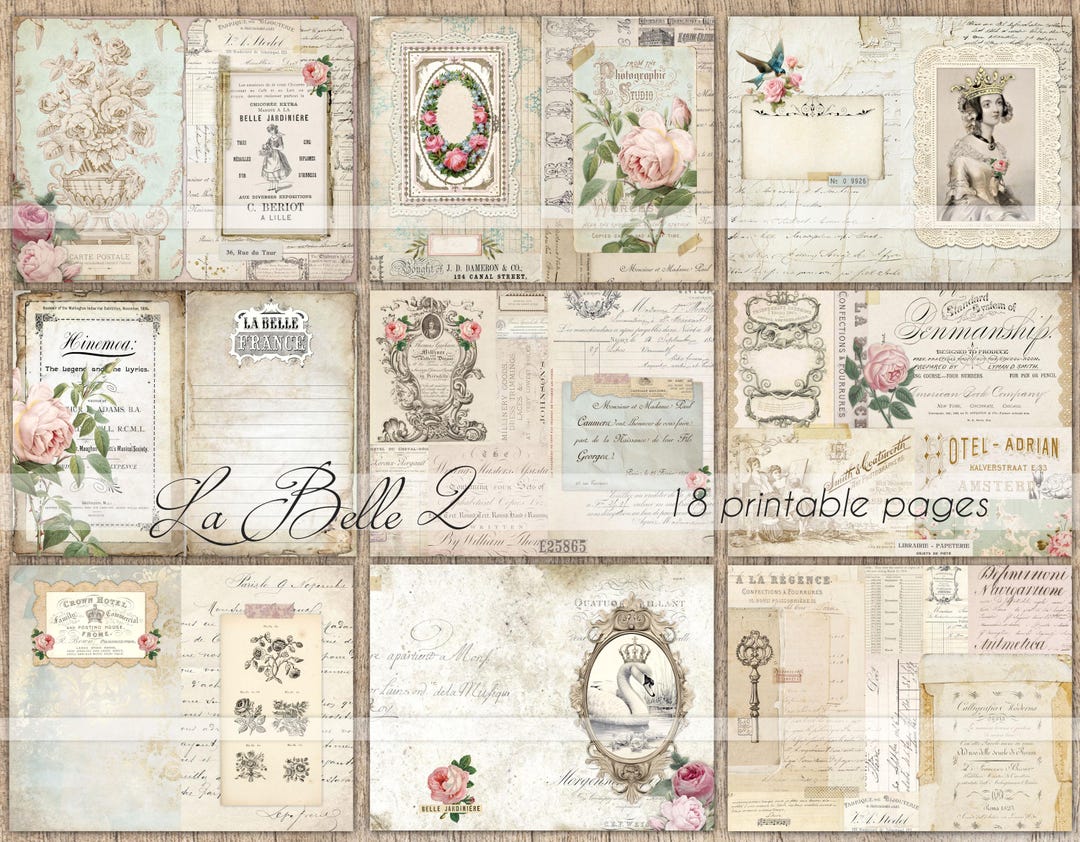 La Belle 2 Junk Journal Kit, Foldable Printable Pages, Vintage Invoices ...