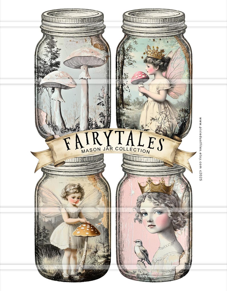 Fairytales, Mason Jars Printable, Junk Journal Ephemera, Vintage Fairy ...