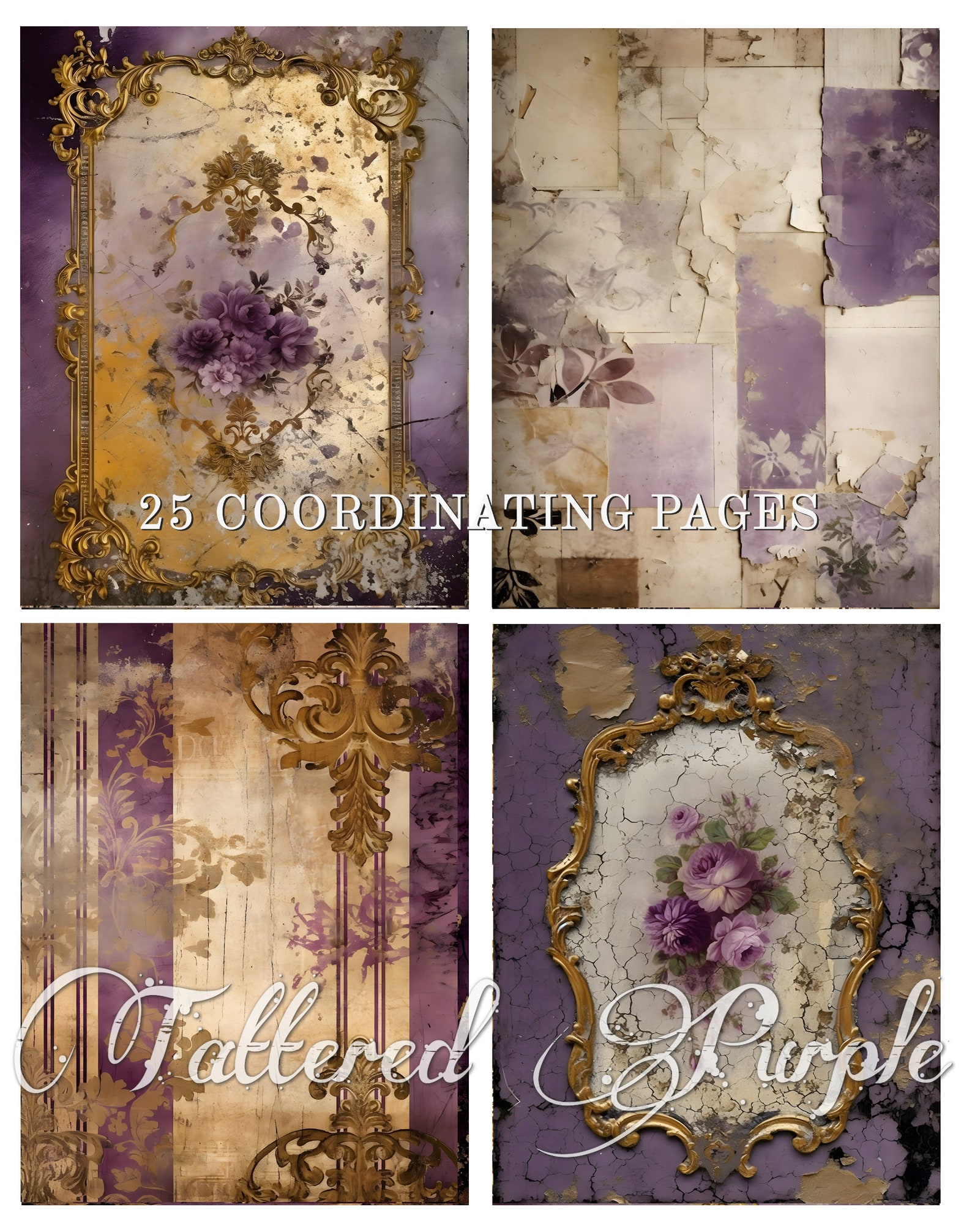 Tattered Purple Junk Journal Kit, Printable Ephemera (digital Download ...