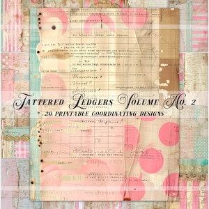 Printable Tattered Antique Ledger Papers, Pink Junk Journal Pages ...
