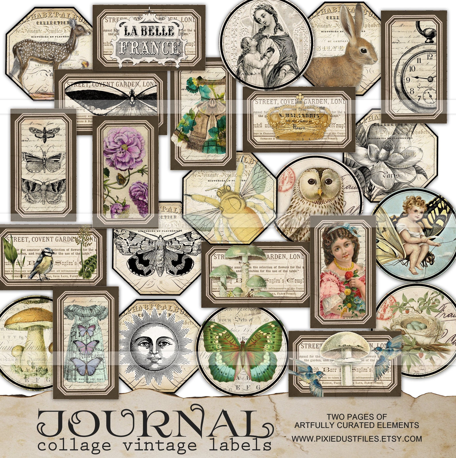 Printable Vintage Labels Junk Journal Words Butterflies - Etsy