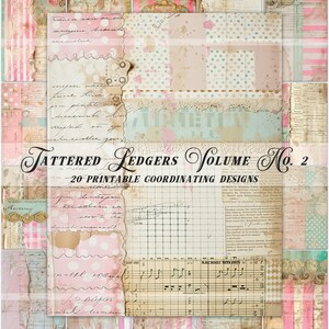 Printable Tattered Antique Ledger Papers, Pink Junk Journal Pages ...