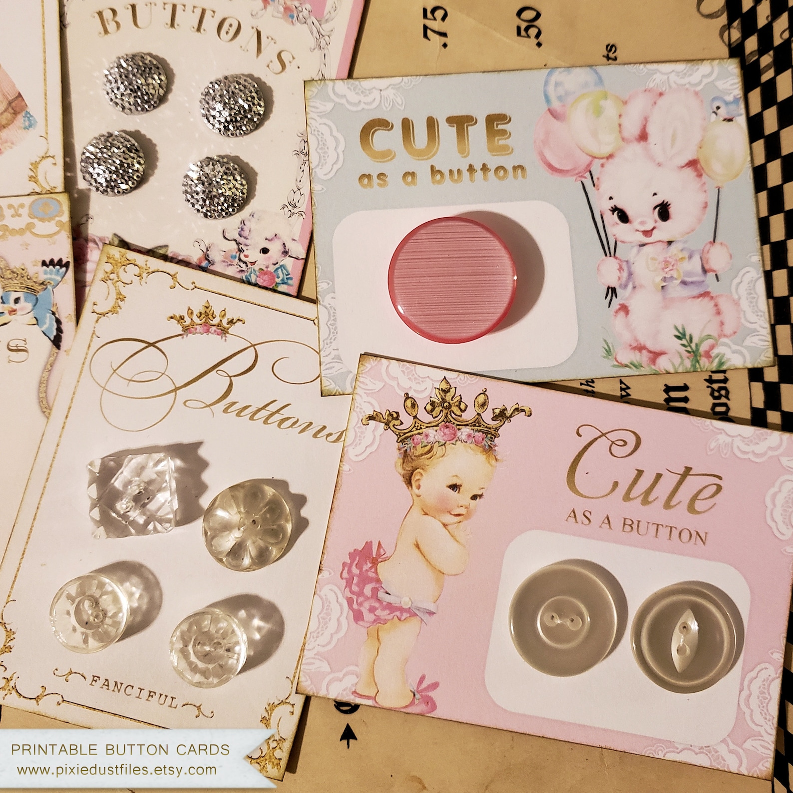 Printable Button Cards, Vintage Buttons, Junk Journal, Scrapbook ...