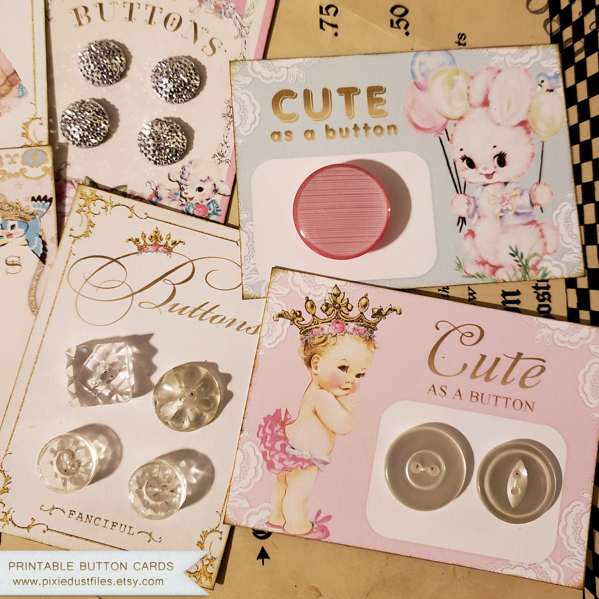 Printable Button Cards, Vintage Buttons, Junk Journal, Scrapbook ...