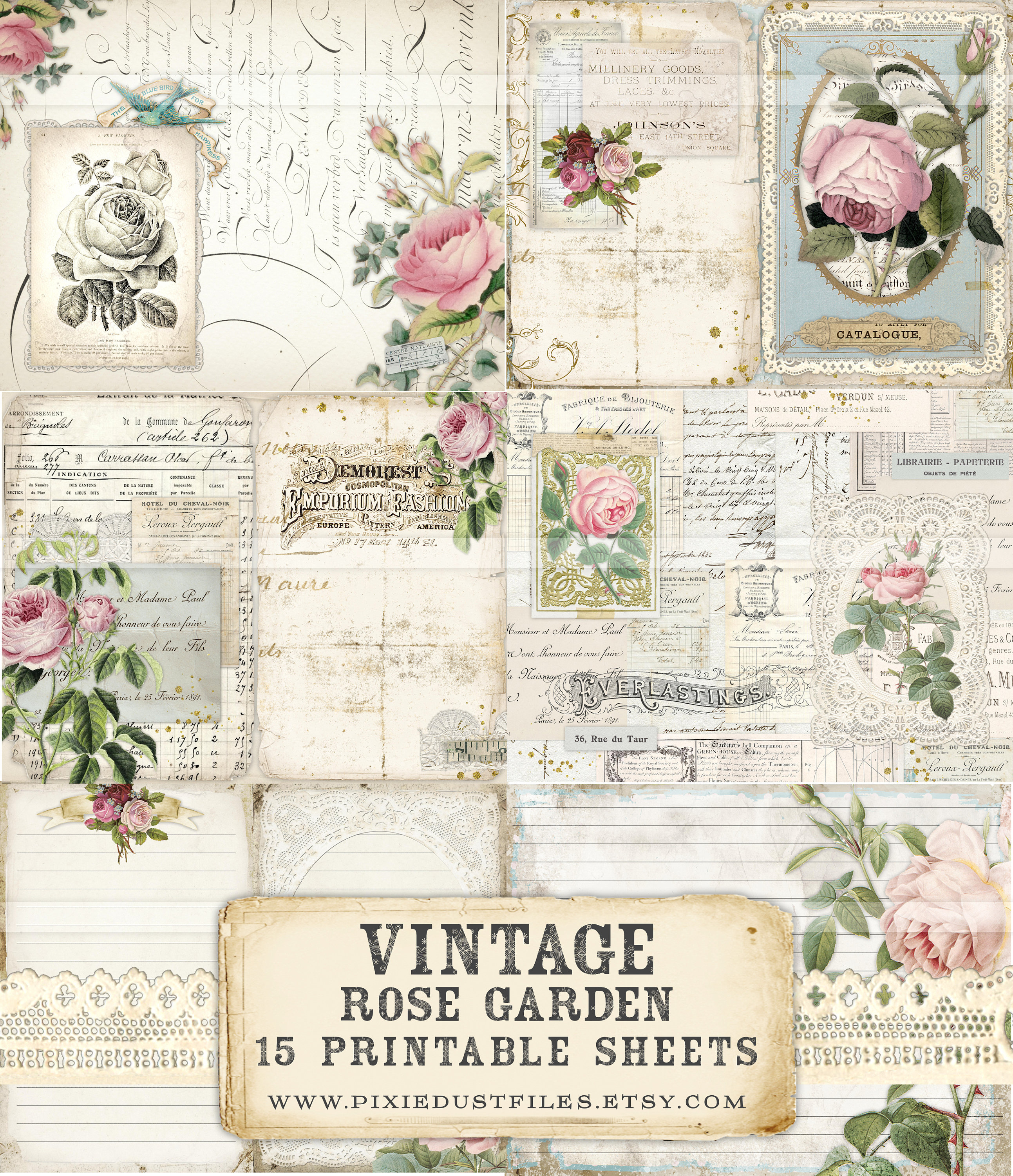 Vintage Roses Junk Journal Kit Printable Journal Ephemera - Etsy