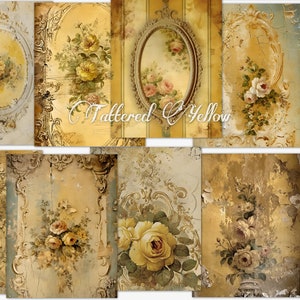 Tattered Yellow Junk Journal Kit, Digital Papers, Green Printable ...