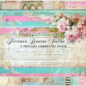 Printable Tattered Antique Ledger Papers, Pink Junk Journal Pages ...