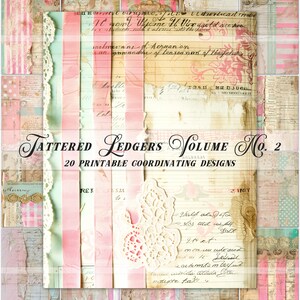 Printable Tattered Antique Ledger Papers, Pink Junk Journal Pages ...