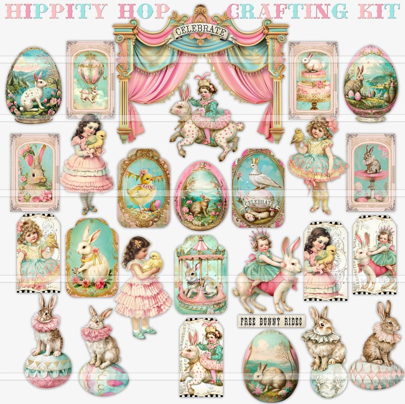 Hippity Hop Easter Crafting Printable Kit, Junk Journal Ephemera ...