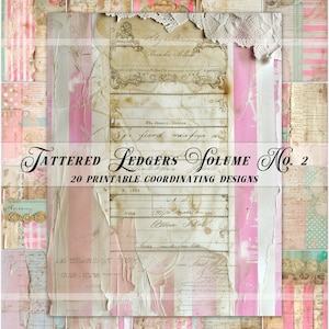 Printable Tattered Antique Ledger Papers, Pink Junk Journal Pages ...