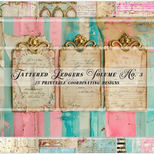 Printable Tattered Antique Ledger Papers, Pink Junk Journal Pages ...