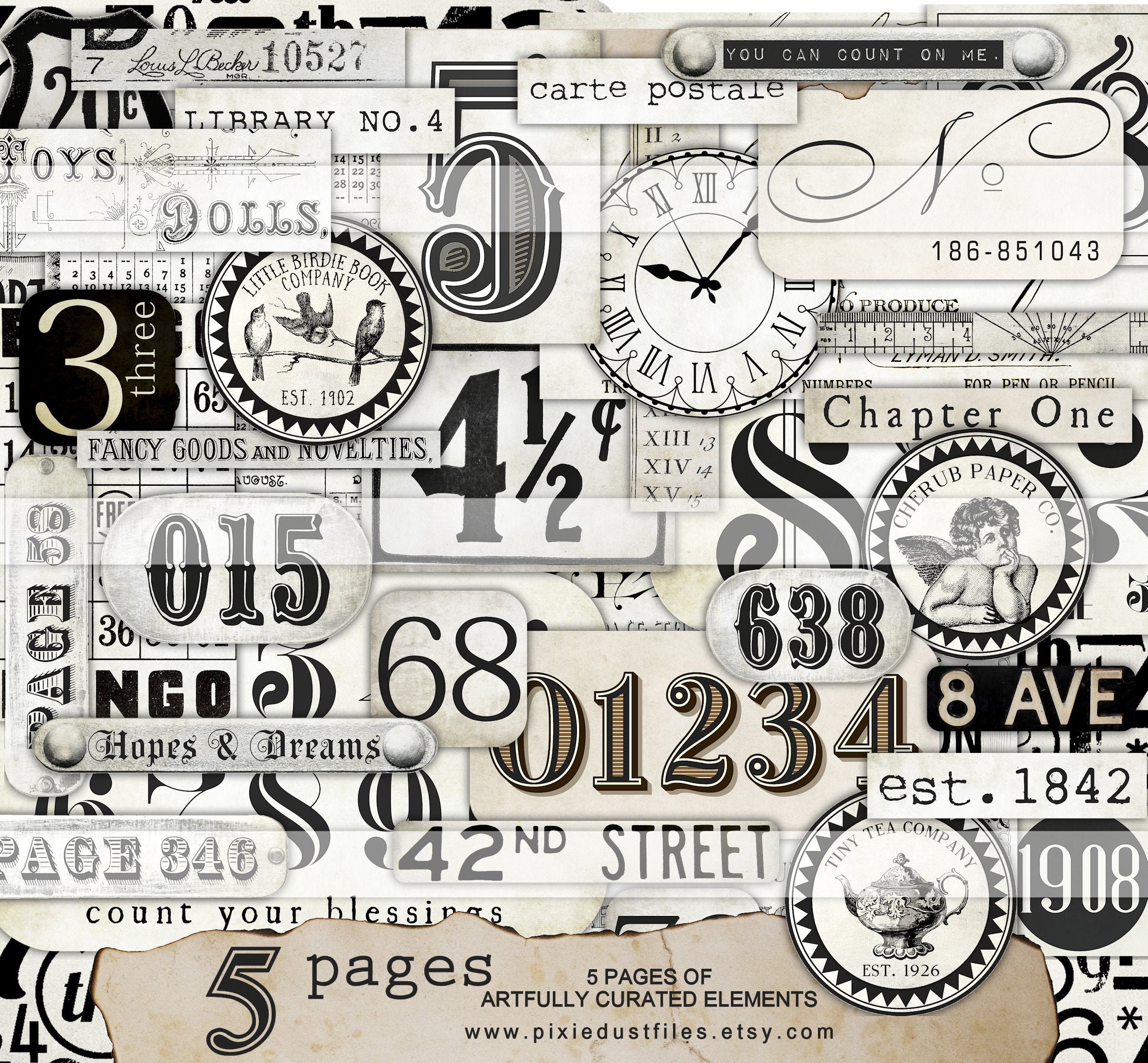 Junk Journal Words and Numbers Printable Vintage Labels - Etsy