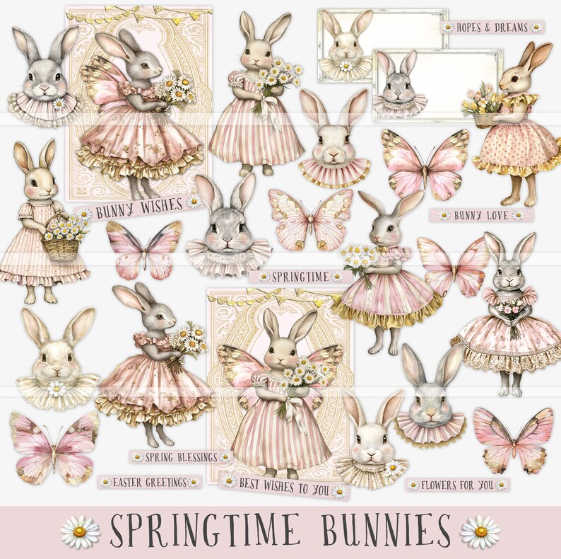 Springtime Bunnies, Paper Crafting Kit, Printable, Junk Journal, Fussy ...