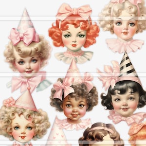 Printable Vintage Style Doll Heads, Clip Art, Paper Dolls, Vintage Doll ...