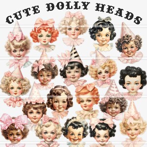 Printable Vintage Style Doll Heads, Clip Art, Paper Dolls, Vintage Doll ...