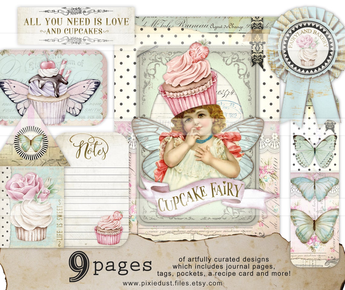 Cupcake Junk Journal Kit Printable Recipe Card Baking Journal | Etsy