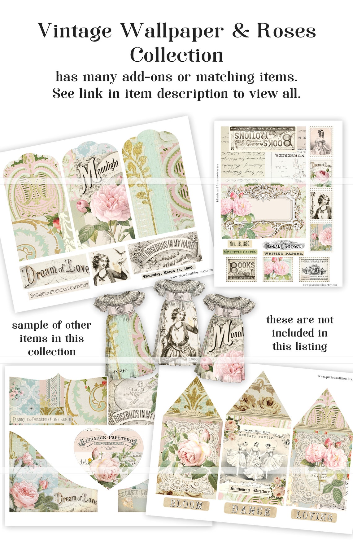 Printable Vintage Wallpaper, Junk Journal Wallpapers, Shabby Chic Rose ...