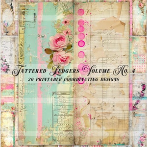 Printable Tattered Antique Ledger Papers, Pink Junk Journal Pages ...