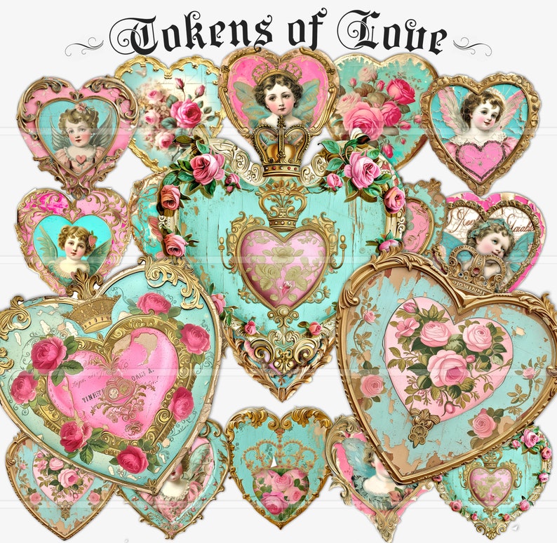 Tokens of Love Junk Journal Fussy Cut Ephemera, Valentine's Day Hearts ...