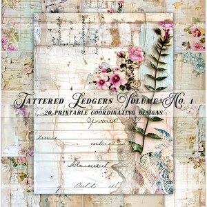 Printable Tattered Antique Ledger Papers, Junk Journal Pages, Digital ...