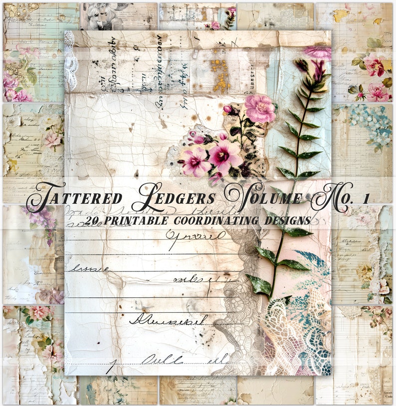 Printable Tattered Ledger Papers, Antique Journal Ephemera (digital ...