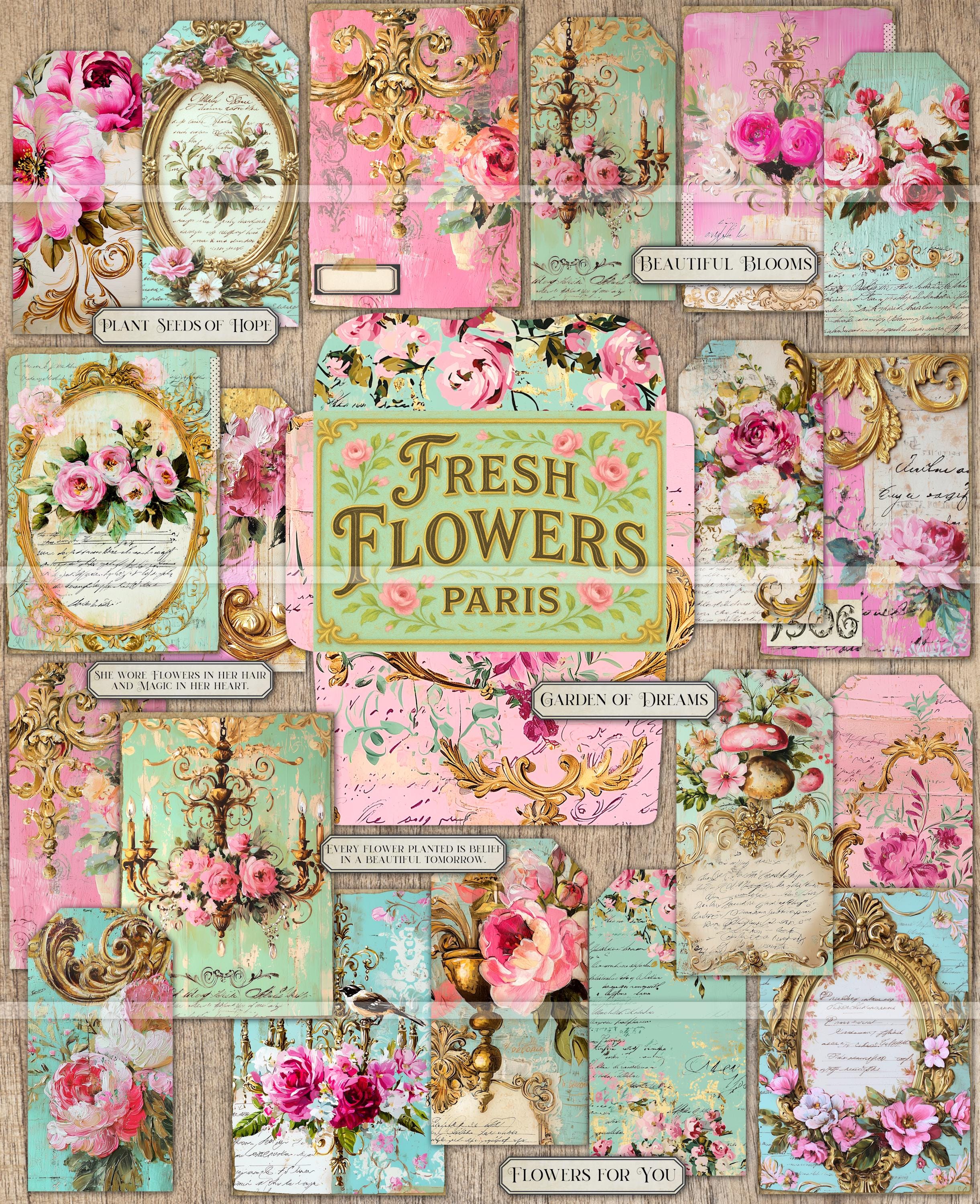 Printable Junk Journal Papers, Fresh Flowers, Shabby Chic Roses ...