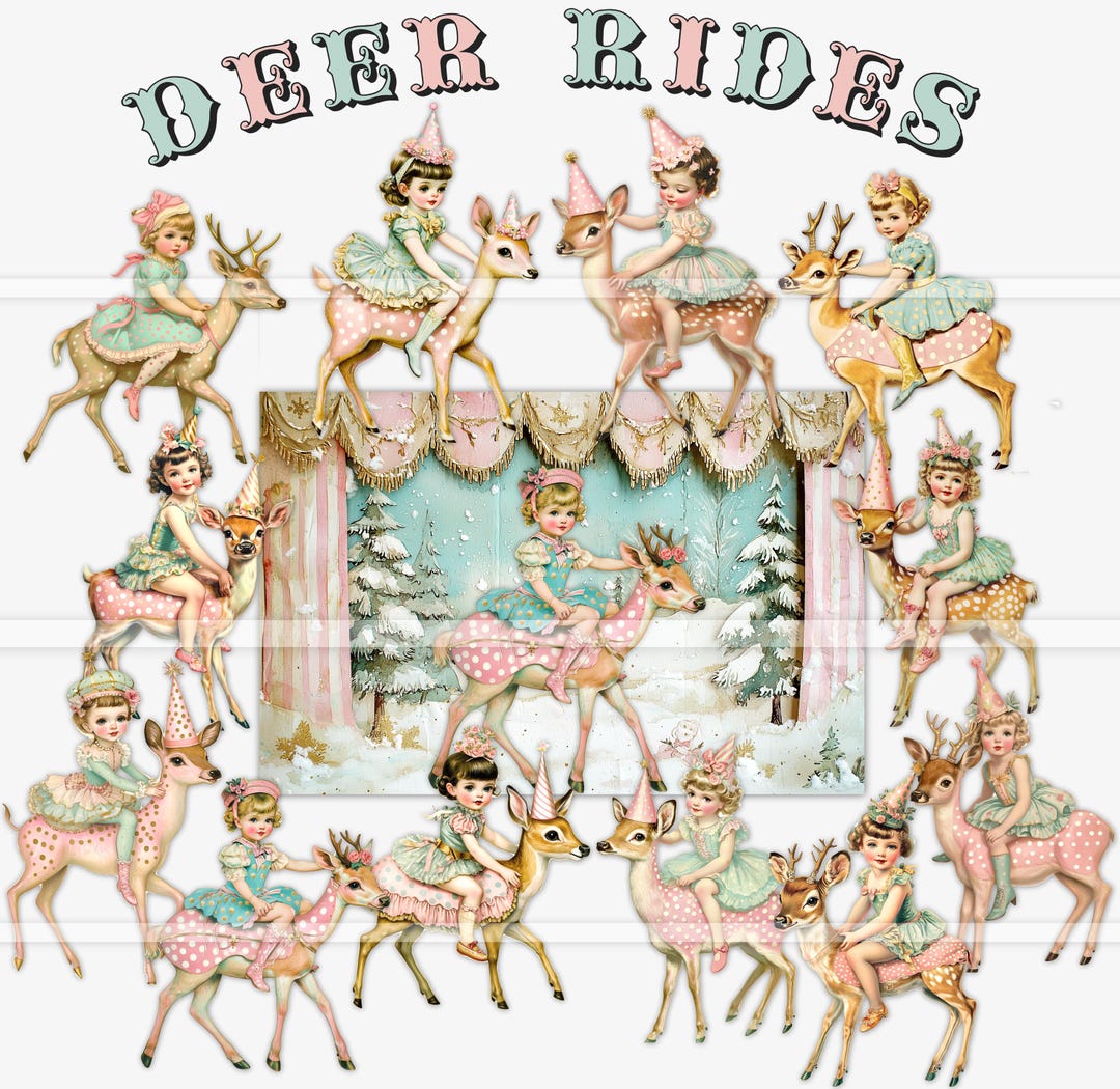 Deer Rides, Printable Paper Dolls, Fussy Cut Images, Vintage Children ...