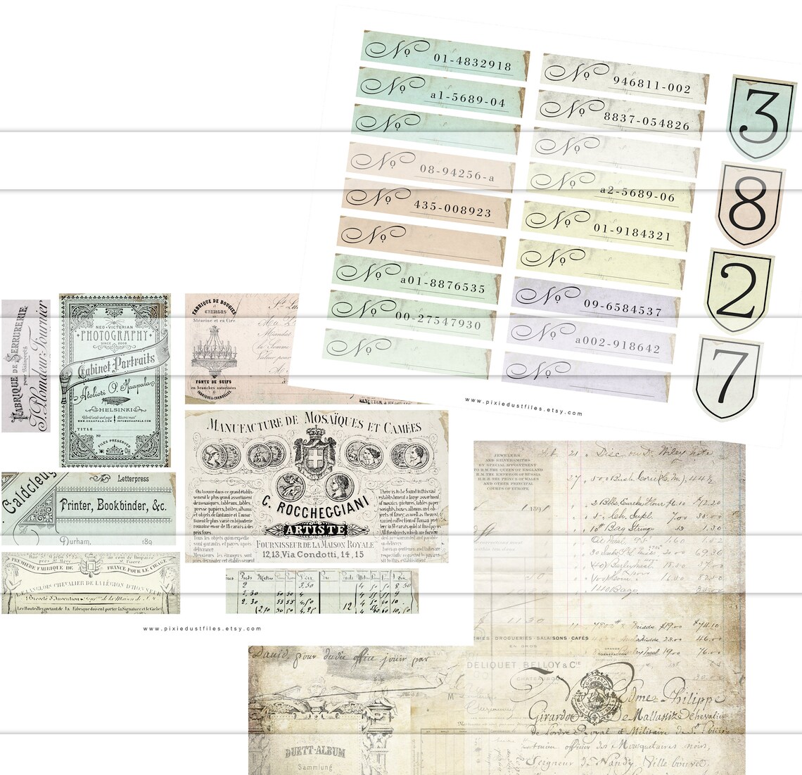 Vintage Number Labels Junk Journal Printable Tags Random - Etsy