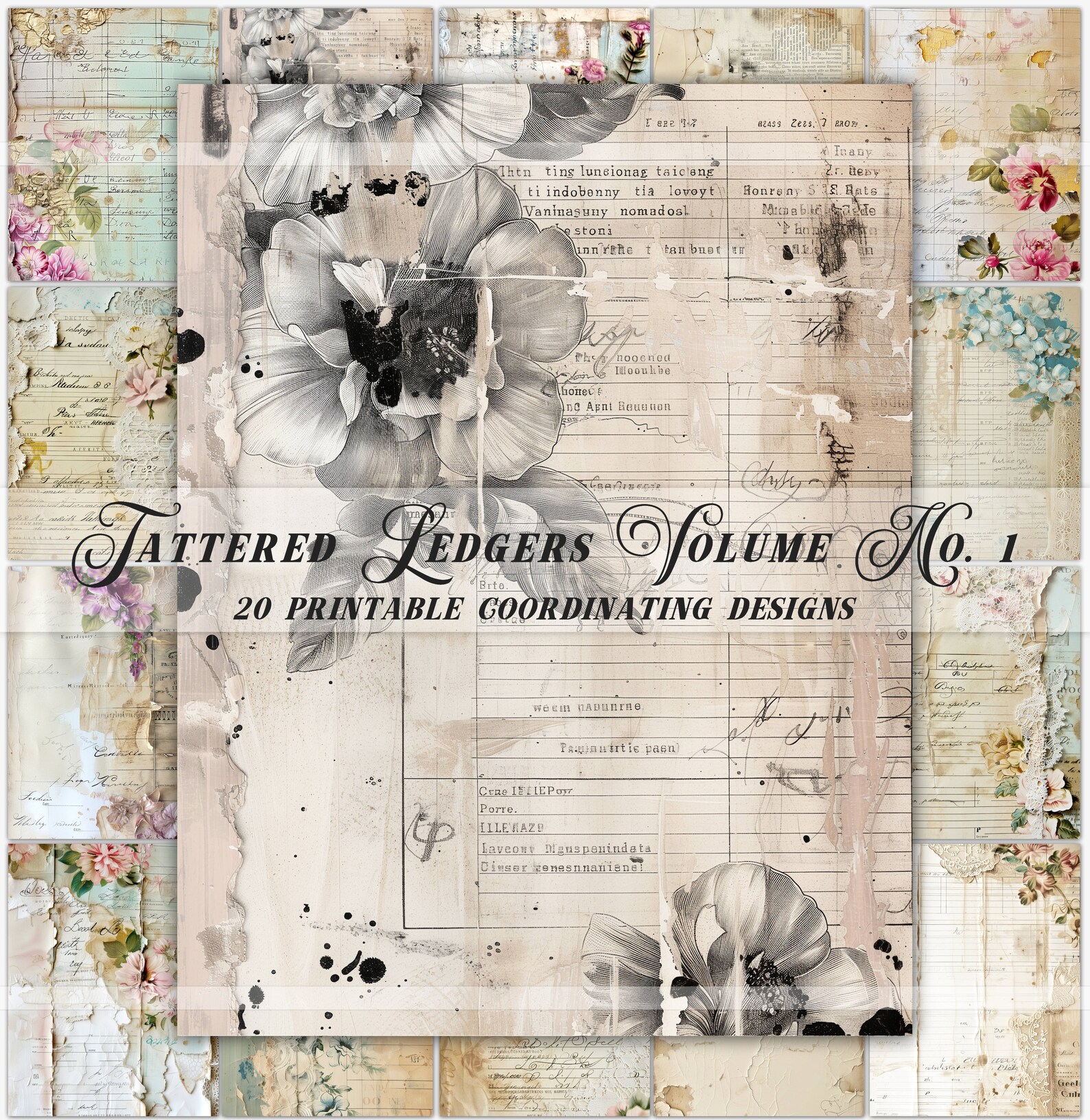 Printable Tattered Ledger Papers, Antique Journal Ephemera (digital ...