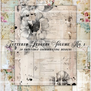 Printable Tattered Ledger Papers, Antique Journal Ephemera (digital ...