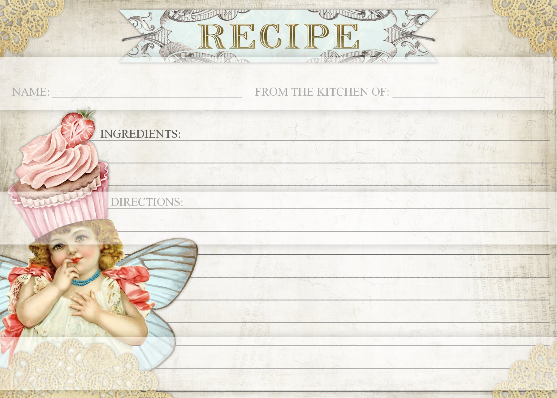 Cupcake Junk Journal Kit Printable Recipe Card Baking Journal | Etsy