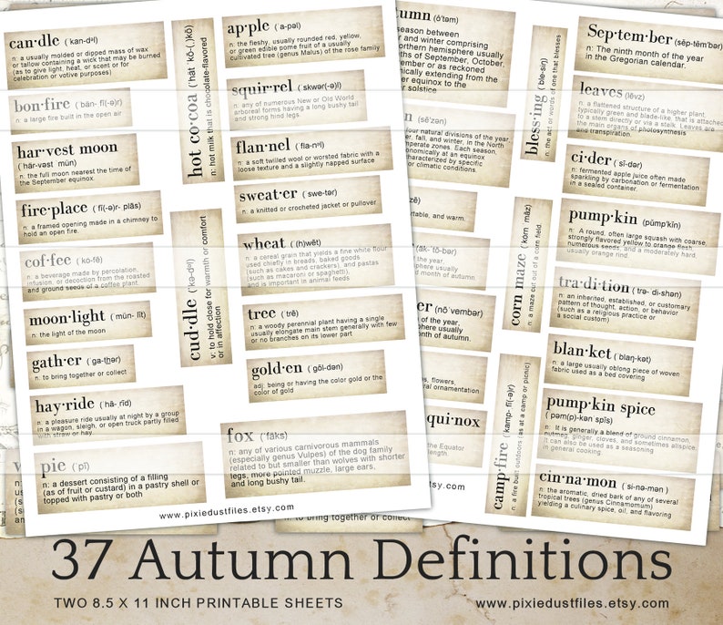 Autumn Dictionary Definitions, Ephemera Words, Junk Journal, Fall ...