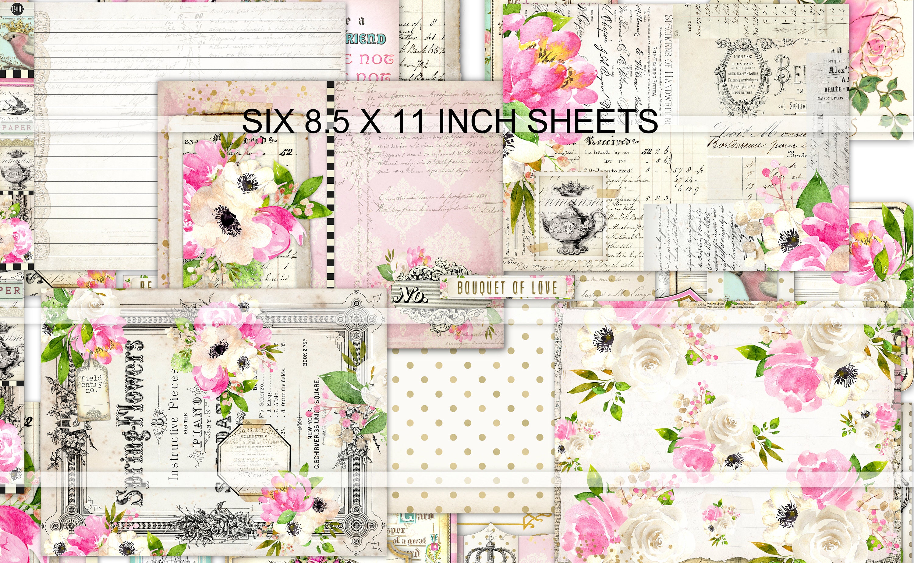 Printable Junk Journal Ephemera Kit Spring Flowers Shabby - Etsy