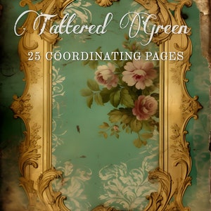 Tattered Green Junk Journal Kit, Digital Papers, Green Printable ...