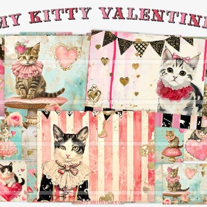 Printable Valentine's Day Junk Journal Kit, Vintage Kitten Clipart ...