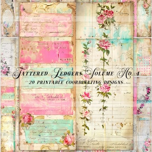 Printable Tattered Antique Ledger Papers, Pink Junk Journal Pages ...