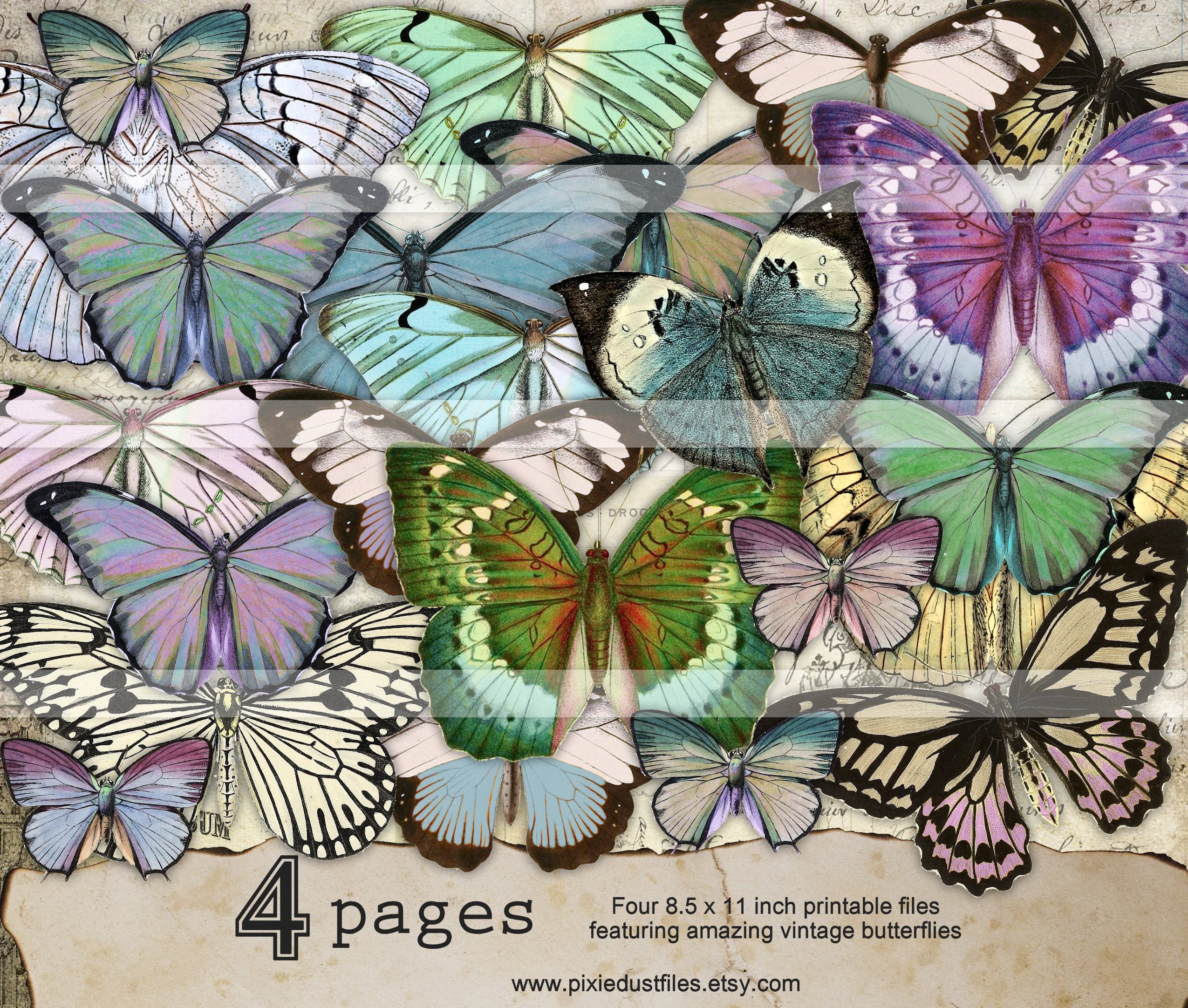 Visual Arts Fussy cut Butterflies Digital Collage Sheet Butterfly ...
