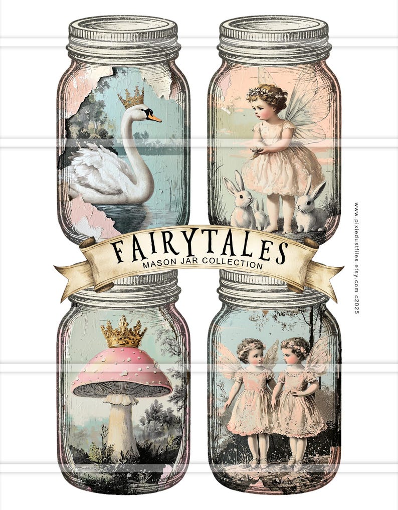Fairytales, Mason Jars Printable, Junk Journal Ephemera, Vintage Fairy ...